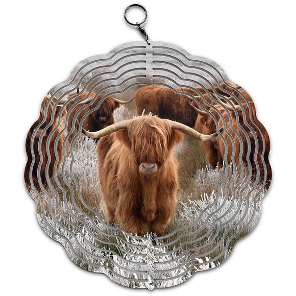 Design | Artistic Highland Cows In Field Wind Spinner With Swivel Hook ...